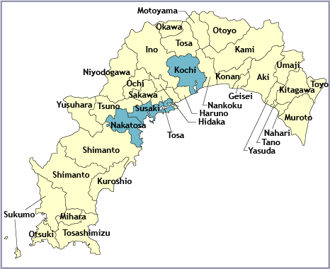 Kochi Map of Japan Region | Regional City Maps of Japan