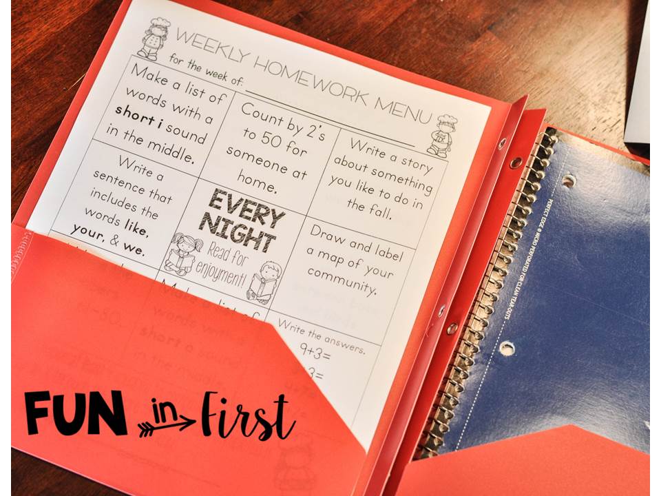 EDITABLE Homework Menus for the ENTIRE Year - Fun in First