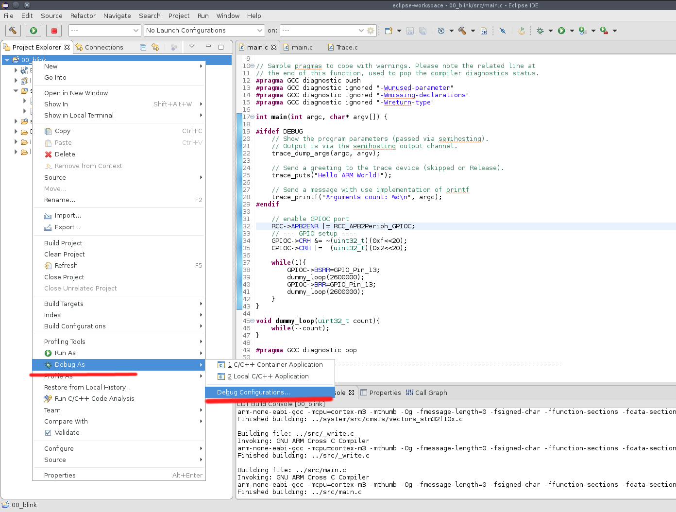 Настройка: Eclipse, SW4STM32, STM32CubeIDE и Qt Creator, для отладки проекта на STM32F103C8 ...