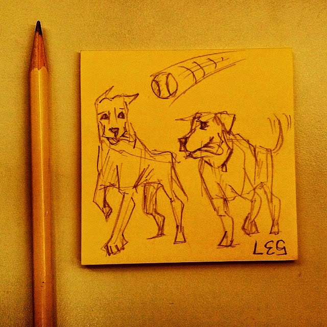 I drew my friend's 2 dogs playing fetch [OC] : r/drawing
