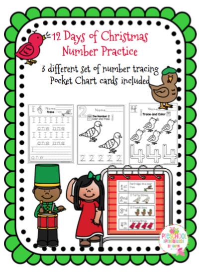 Number Tracing 3 Sets for 12 Days of Christmas ~ Preschool Printables