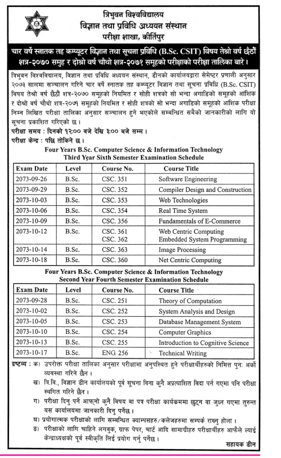 Bsc Csit 4th And 6th Semester Routine And Exam Center ~ Bsc Csit Blog