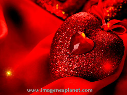 Imágenes de corazon rojo con brillos con frases romanticas de amor