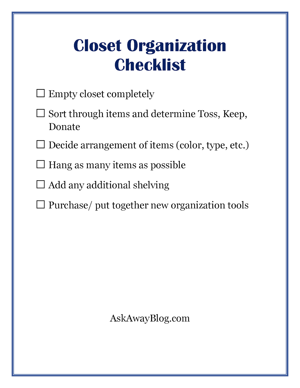 Ask Away Blog: Simple Tips for Organizing Your Closet + A Free ...