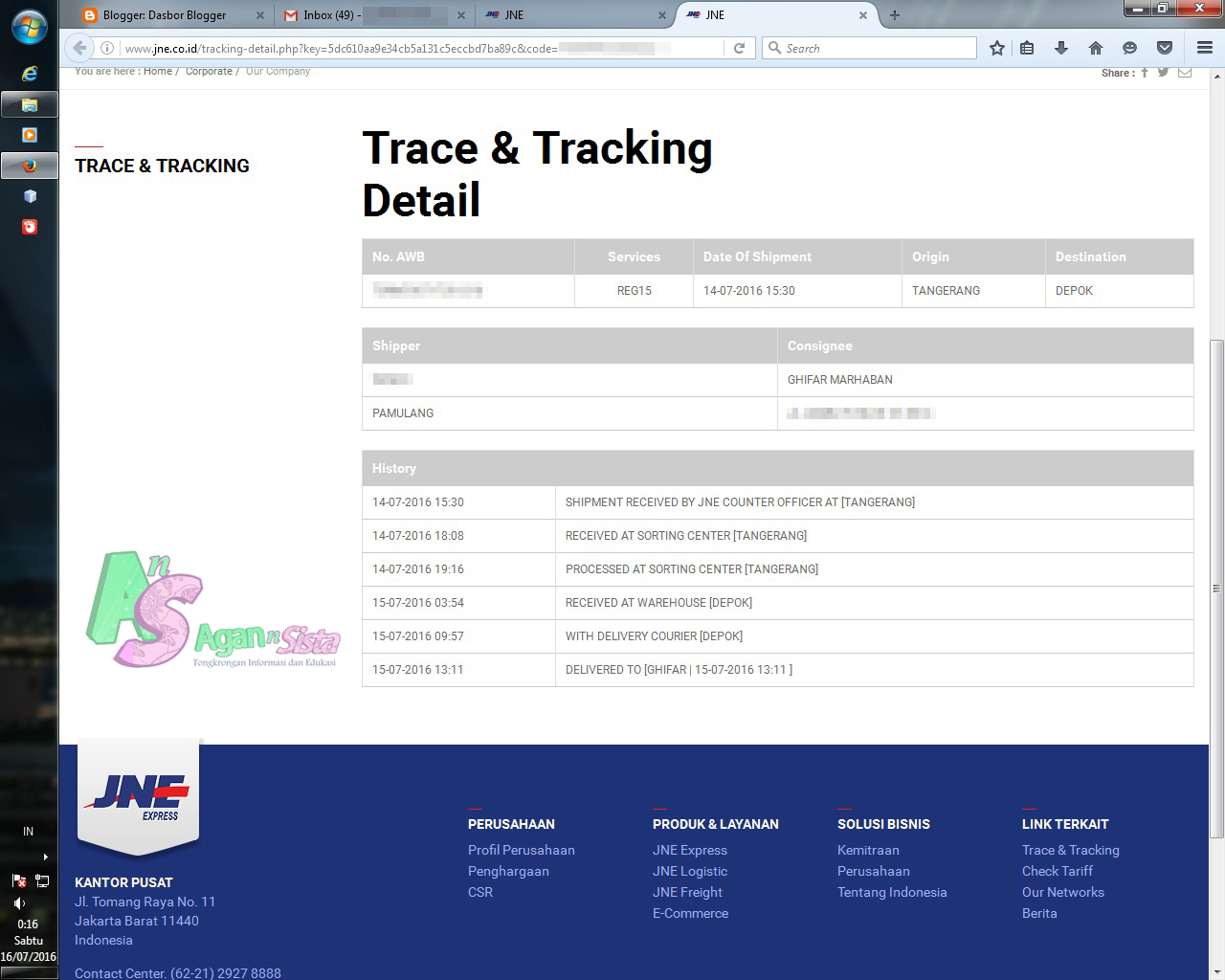Mengenal Status Resi Jasa Kurir JNE Express - Tongkrongan Informasi dan ...