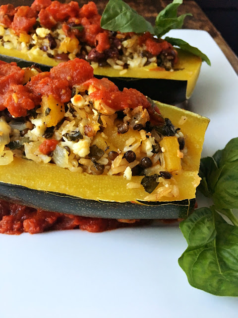 sweetsugarbean: Greek Stuffed Zucchini with Rice and Lentils