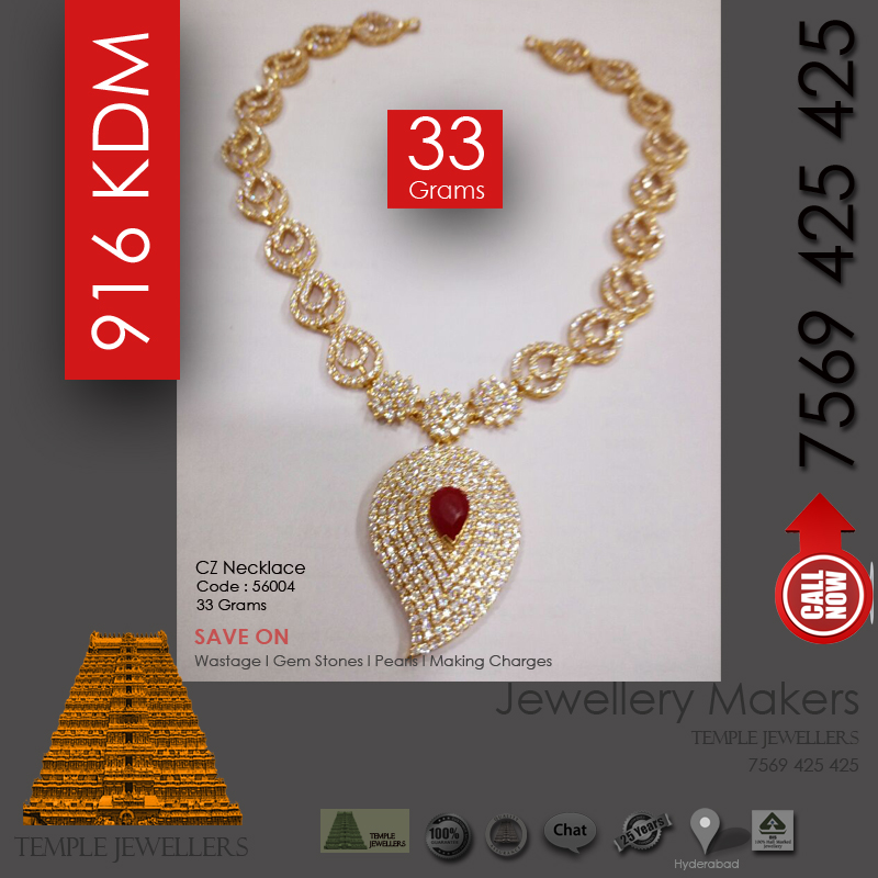 CZ Gold Necklace 916 KDM