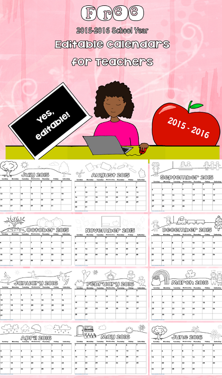 Teacher´s Clipart: FREEBIE: Editable Class Calendar - School year 2015-2016