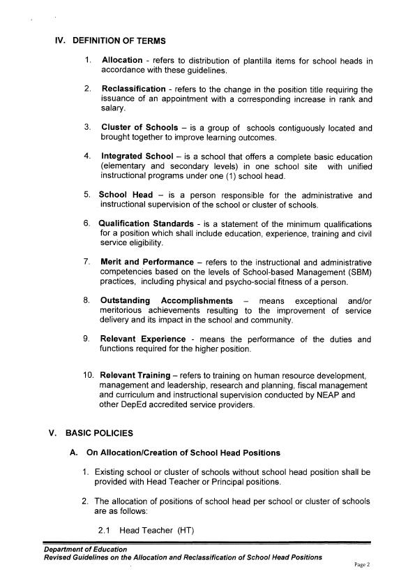 DepEd Memos, Orders & Results: Reclassification of School Heads and ...