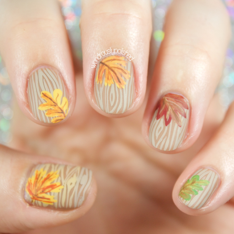 Wondrously Polished: The Digital Dozen does Autumn - Day 1: Leaves on Wood