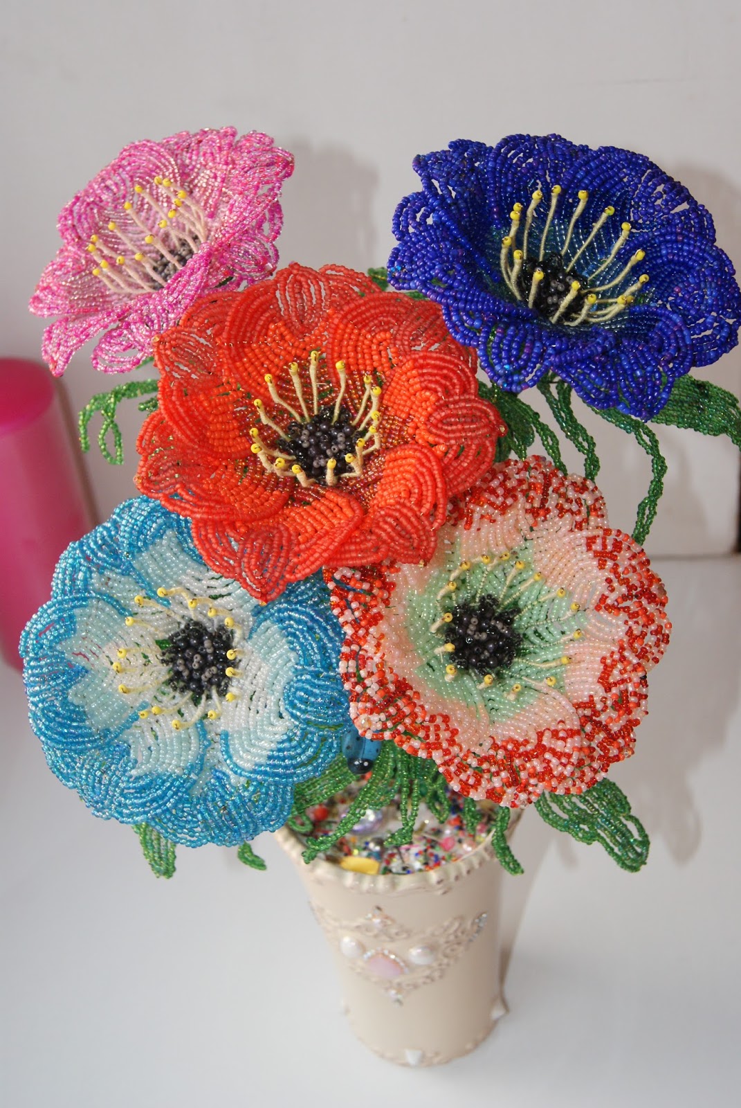 Beads, Rhinestones and Nailpolishes : Beaded Anemone Flower (Nedaudz ...