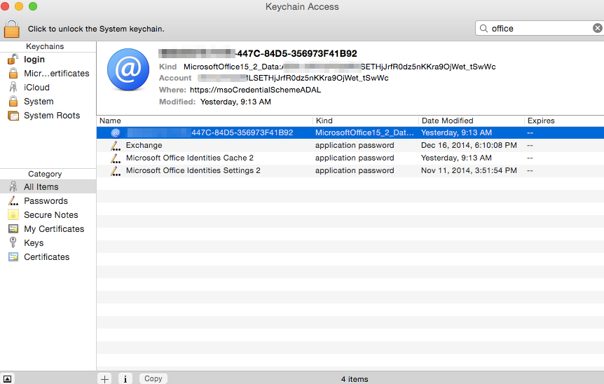 Microsoft outlook identity keychain - aslsf