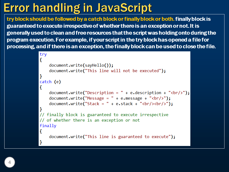 Sql server, .net and c# video tutorial: Error handling in JavaScript