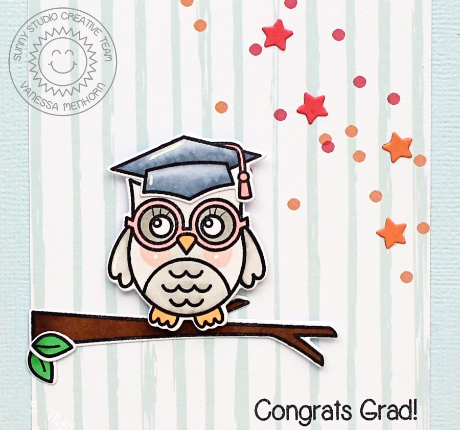 Sunny Studio: Woo Hoo Girly Owl Graduation Card with Vanessa