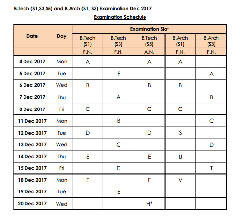 Time Table Published-B.Tech S1,S3,S5 and B.Arch S1,S3 Exam Dec 2017 ...