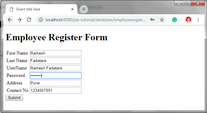 JSP Registration Form + JDBC + MySQL Example