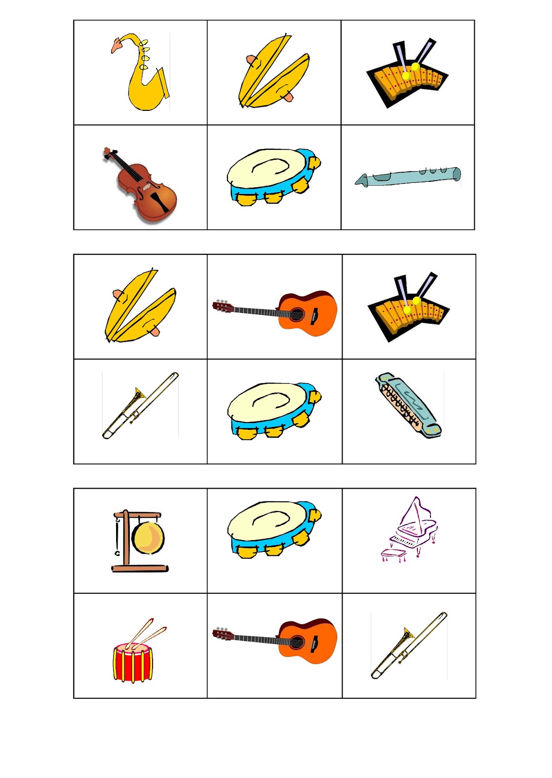 Educação Musical: Cartelas para bingo musical