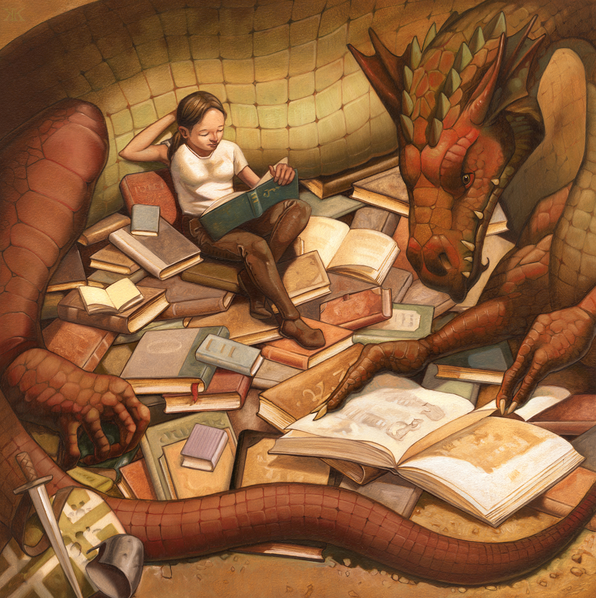 dragon and girl reading | Book dragon, Reading art, Illustration