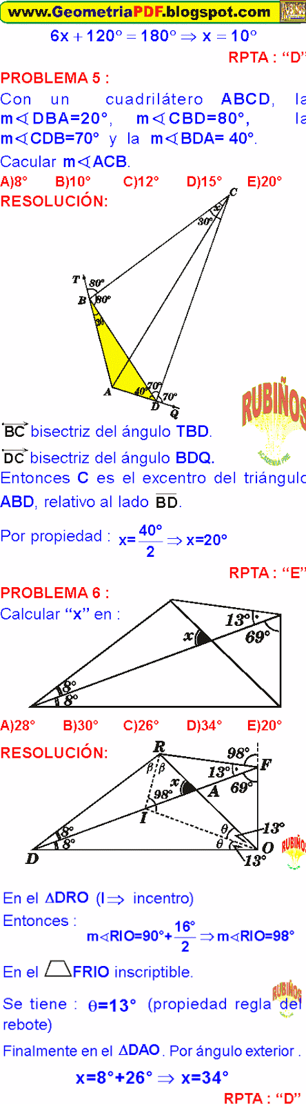 PUNTOS NOTABLES EN EL TRIÁNGULO EJERCICIOS RESUELTOS PDF