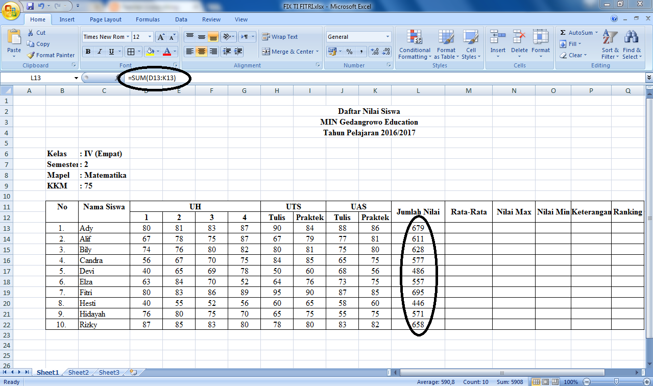 Education : Cara mudah merekap nilai menggunakan MS.EXCEL