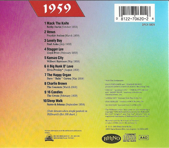 ENTRE MUSICA: BILLBOARD - Top Rock'n'Roll Hits 1959