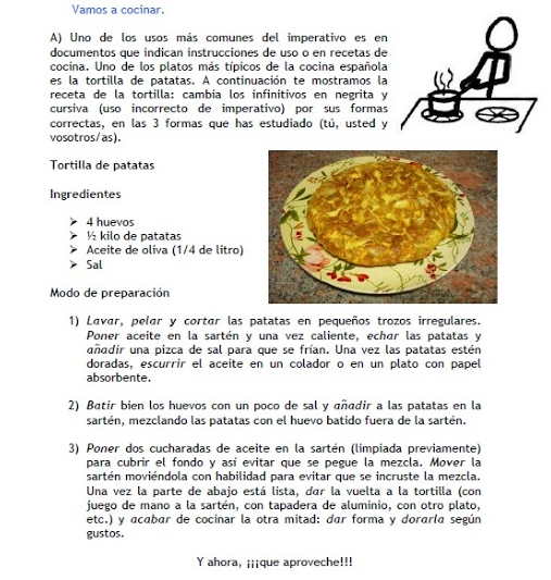 INICIACION AL ESPAÑOL : APRENDO A LEER UNA RECETA DE COCINA