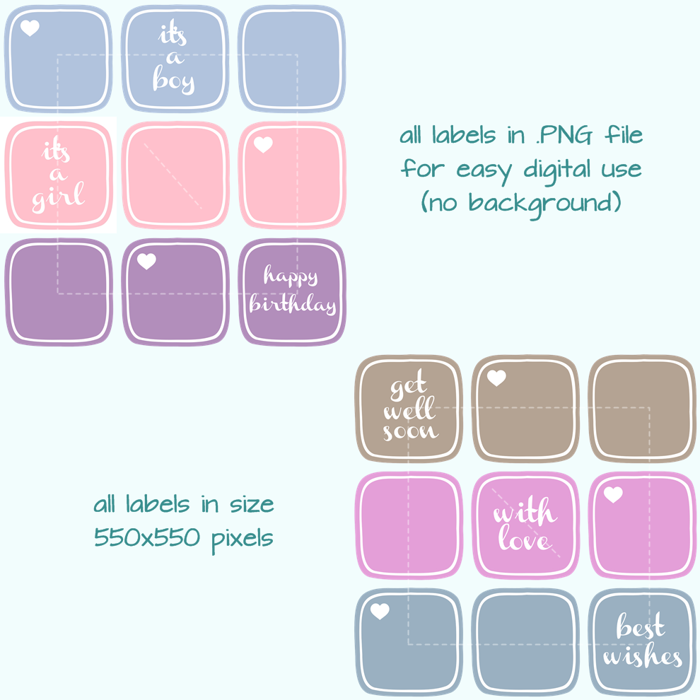 Colorful Funky Square Labels - The Dutch Lady Designs