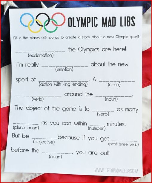 Olympics Mad Libs Printable Kids - Printable-Madlibs.Com
