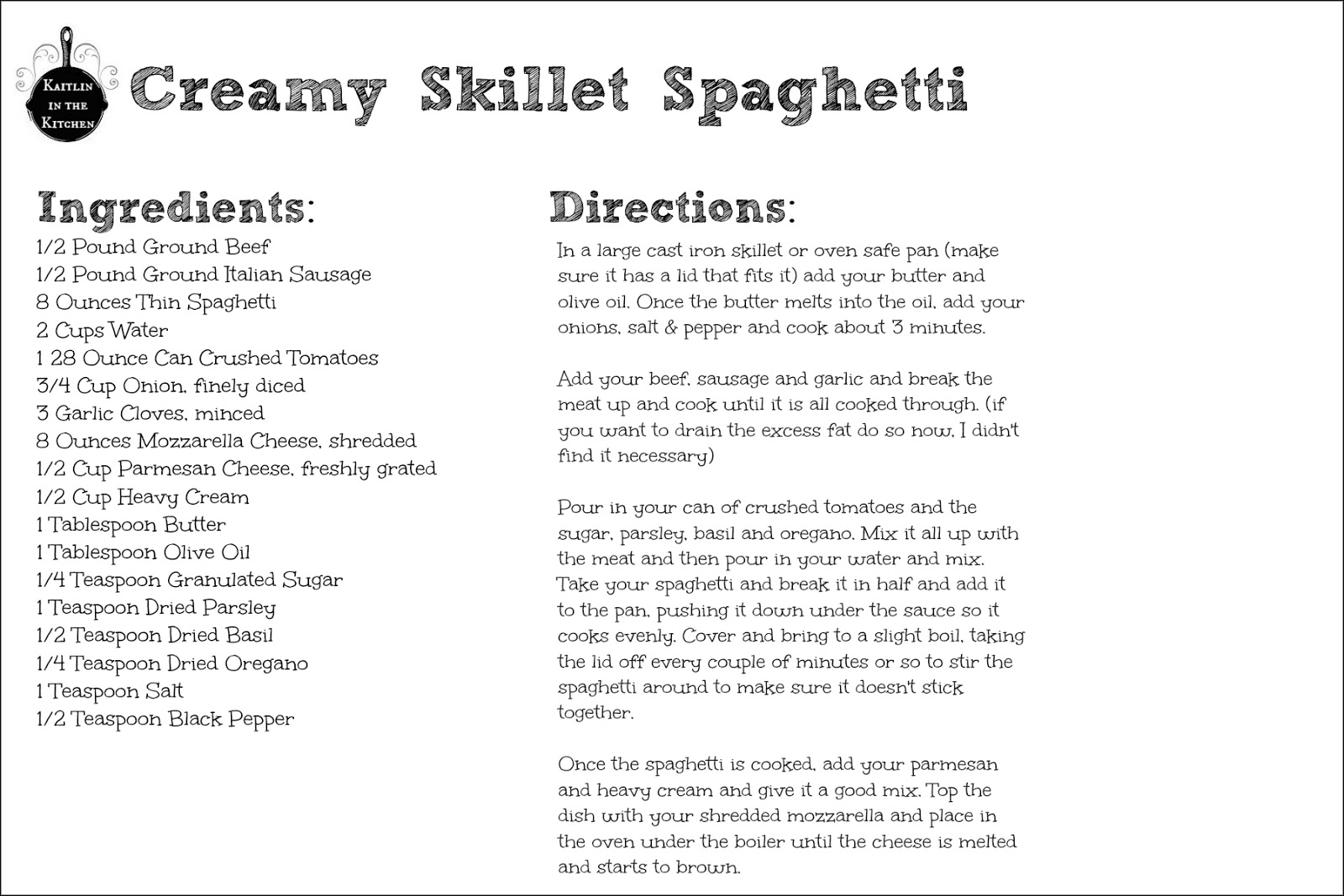 Kaitlin in the Kitchen: Creamy Skillet Spaghetti