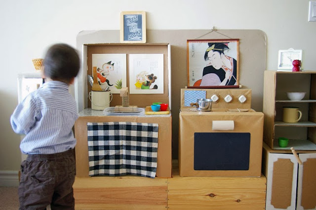 Snap + Tumble: cardboard play kitchen for Marcus