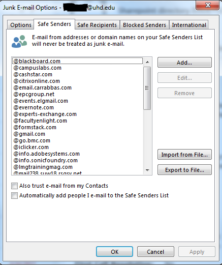 University of Houston-Downtown TTLC Tech Tips : Adding Safe Senders in ...