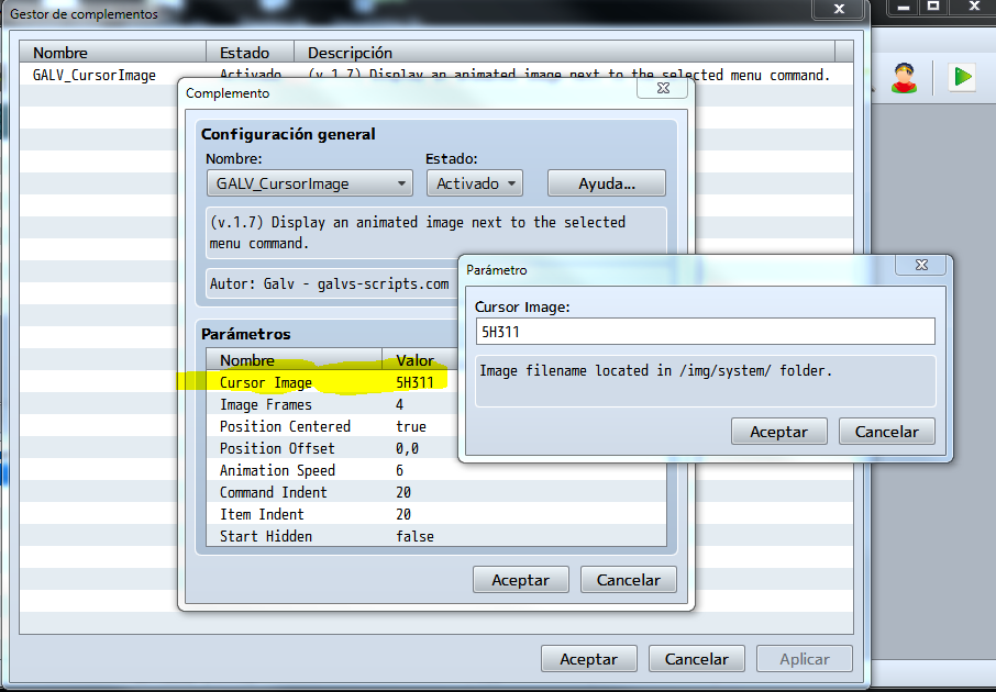 Plugin para RPG MAKER MV (Animador de cursor)