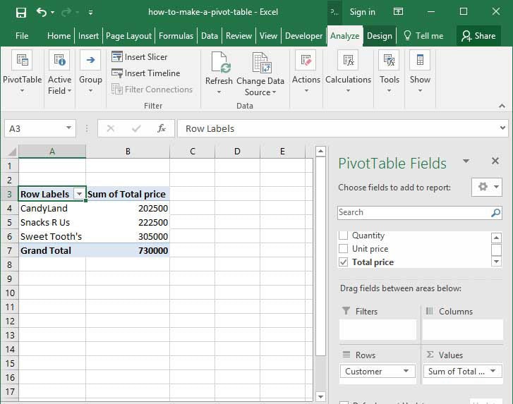 Creating a one-dimensional summary in Excel