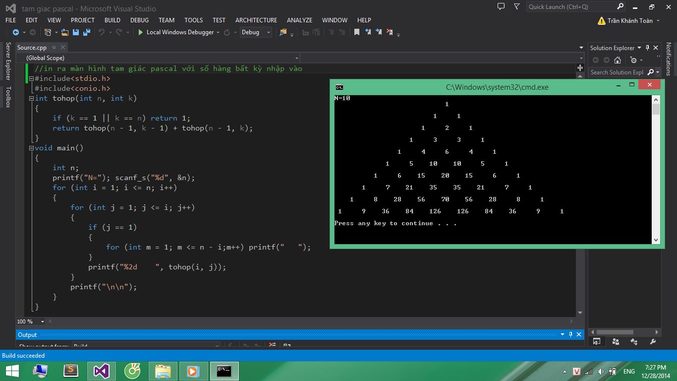 in ra màn hình tam giác pascal - bài tập c ~ Lập Trình 321