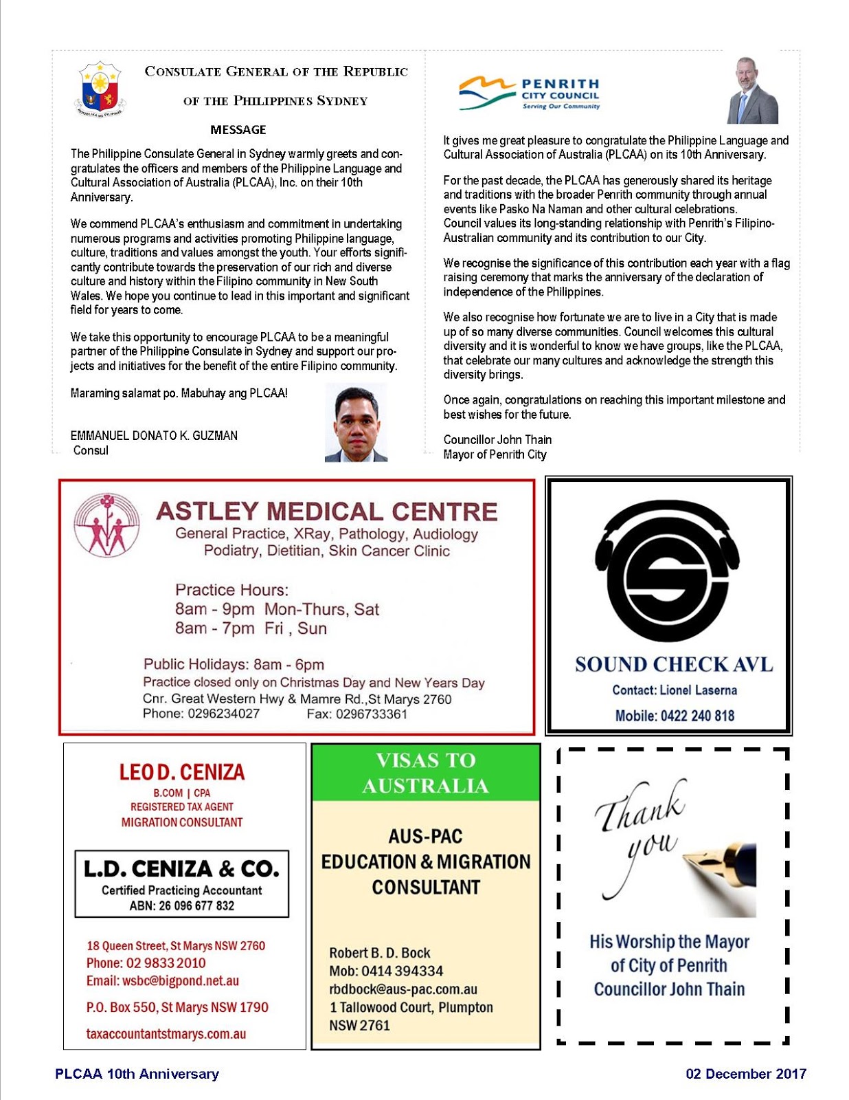 PLCAA 10th Anniversary Programme