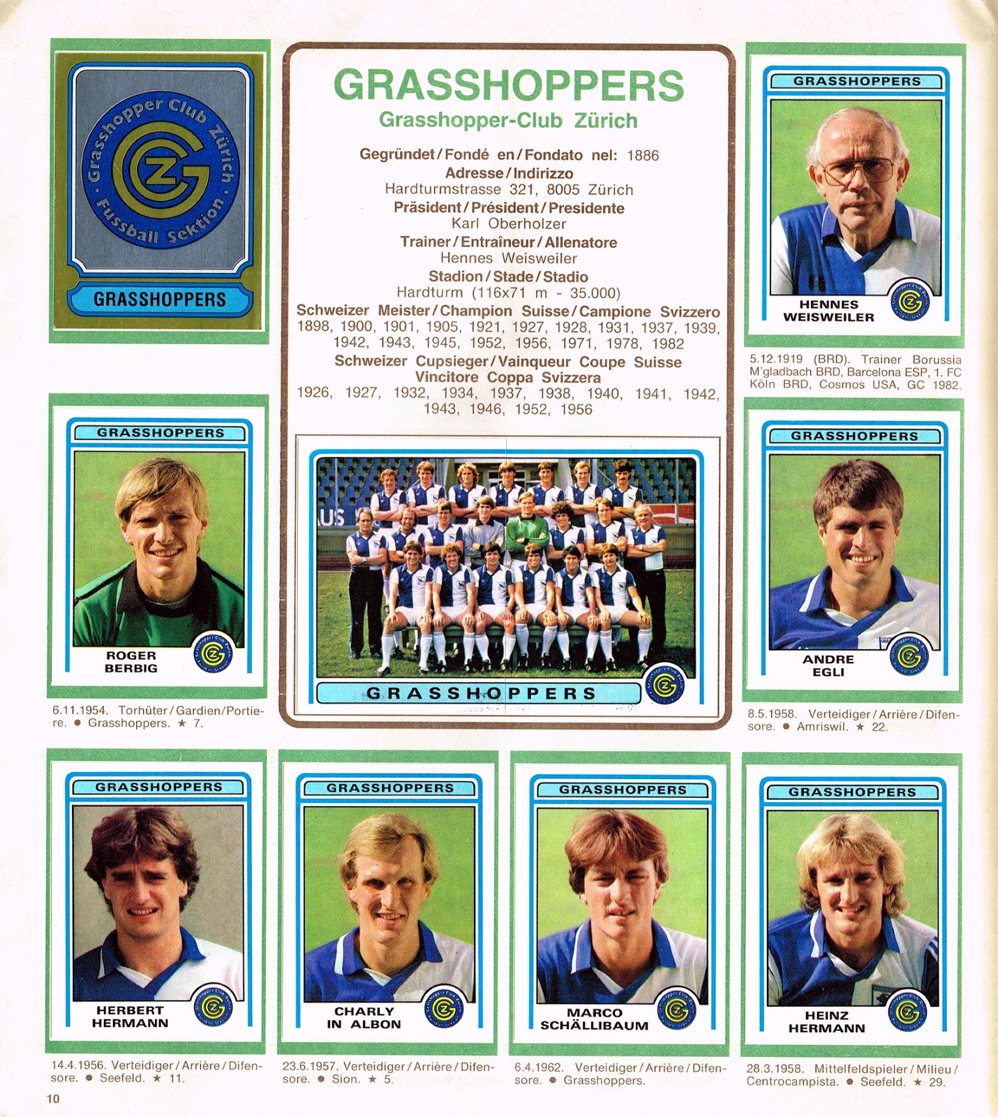 GRASSHOPPER CLUB ZÜRICH 1982-83. By Panini.