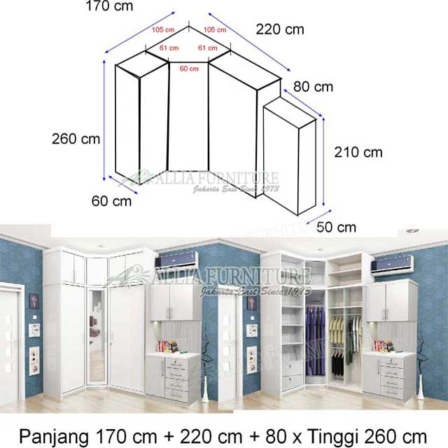 Lemari pakaian minimalis model sudut xavi - Allia Furniture