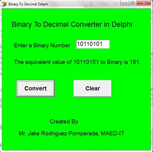 Free Programming Source Codes And Computer Programming Tutorials Binary To Decimal Converter In