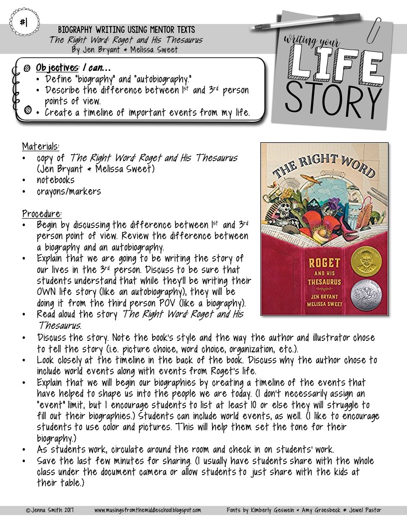 Writing With Mentor Texts Series - Lesson #1 - Musing From The Middle ...