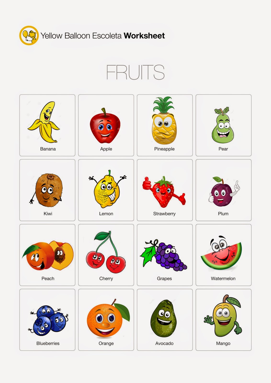 Yellow Balloon Escoleta: FRUITS Worksheet