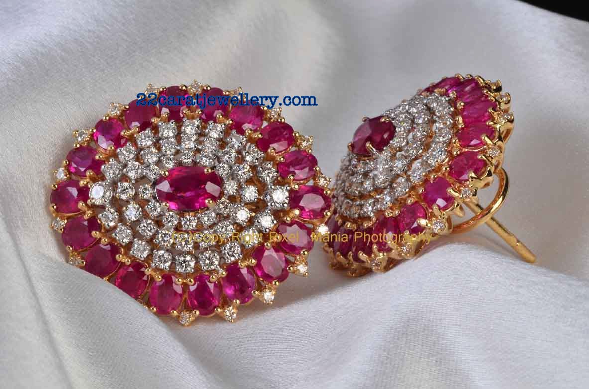 22 Carats Gold Tops Studded with Diamond and Rubys - Jewellery Designs