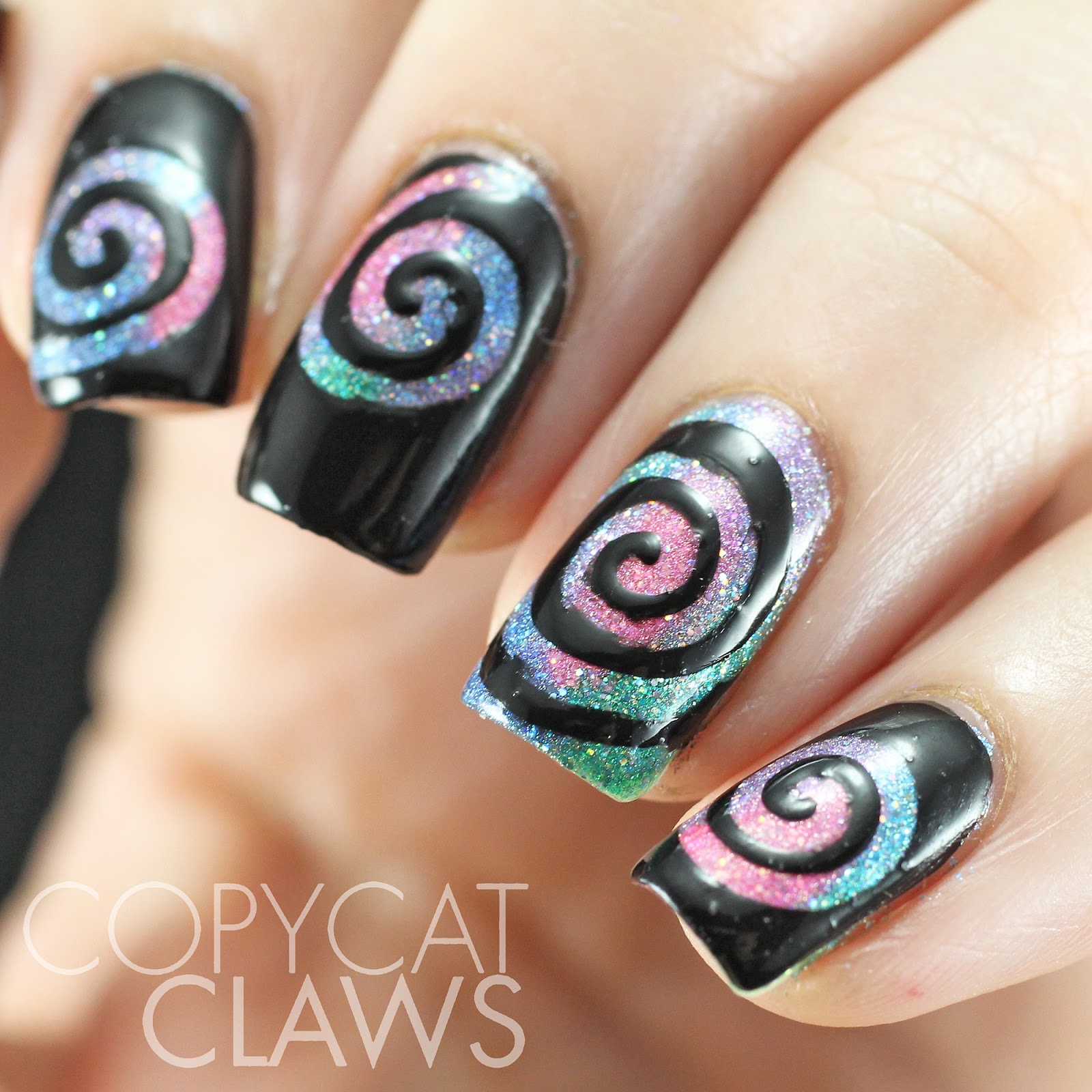 Copycat Claws: Swirl Nail Stencils over Glam Polish
