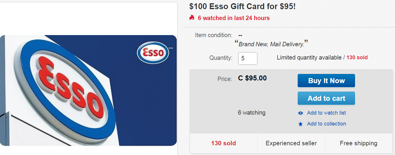 EBay 100 Esso Gift Card For 95 ebay-100-esso-gift-card-for-95