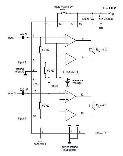 world technical: The amplifier circuit used in car audio circuit using IC TDA 1558