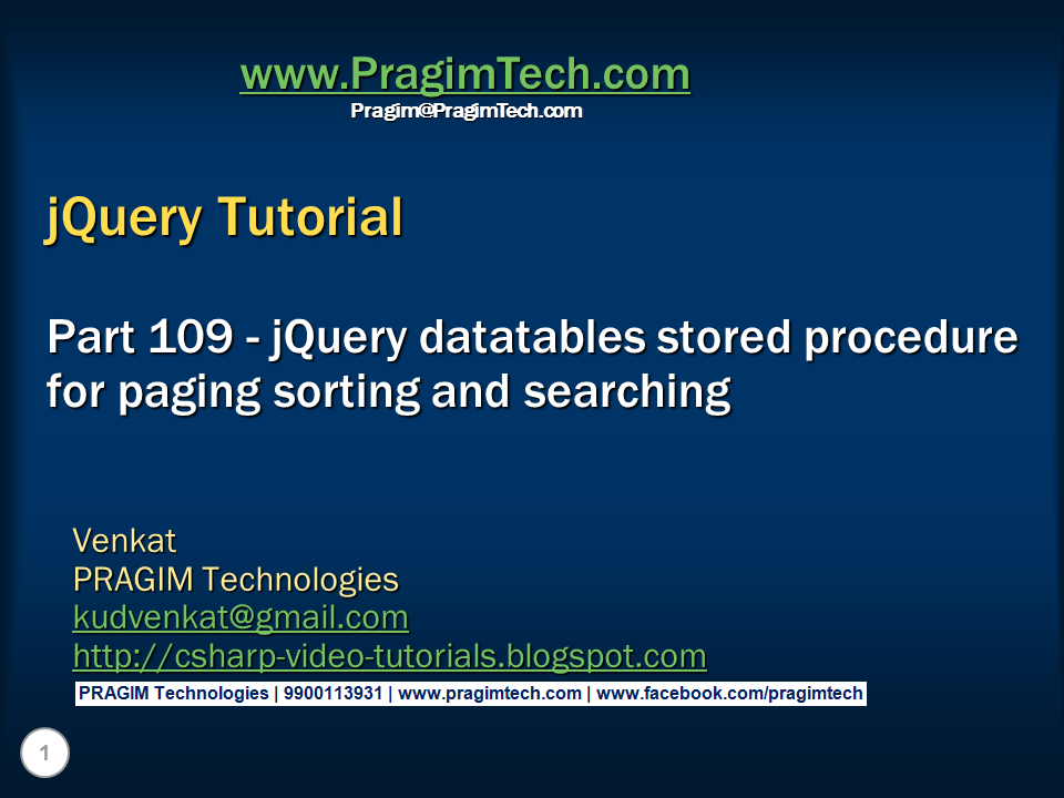 Sql server, .net and c# video tutorial: jQuery datatables stored procedure for paging sorting ...