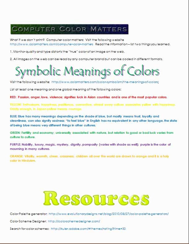 SMNW Digital Design Hour 4: Color Theory (handout and Challenge)