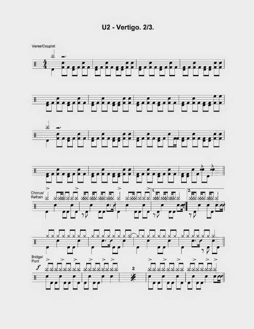 U2 - Vertigo | Partituras para Batería
