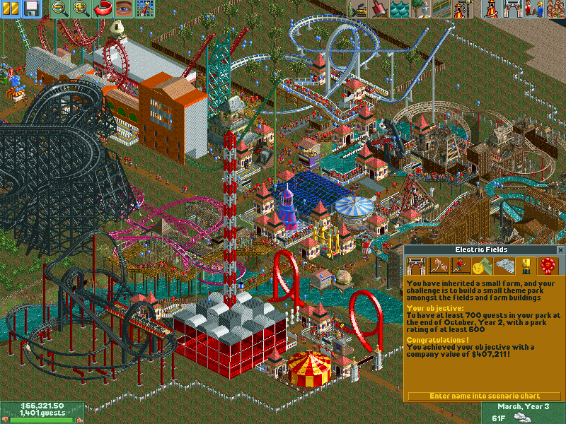 GameGuideFAQ: RCT2 Scenario Guide - Electric Fields Tips & Walkthrough