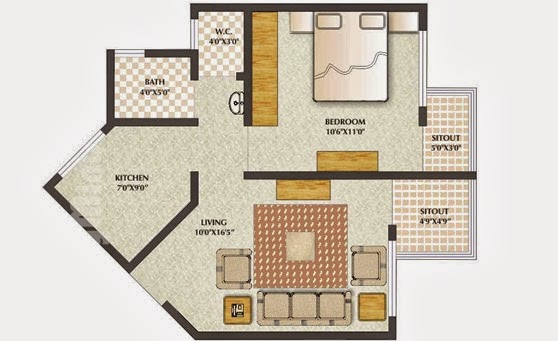 1 BHK flats floor layouts.