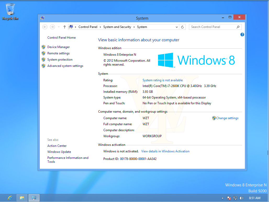 WINDOWS 8: Trapela Windows 8 Enterprise RTM a 64-Bit in inglese